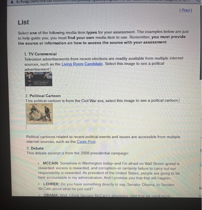 Choose a visual, text, or other media item that is | Chegg.com