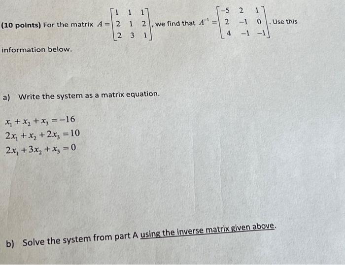 Solved [1 (10 points) For the matrix A = 2 1 2 3 information | Chegg.com
