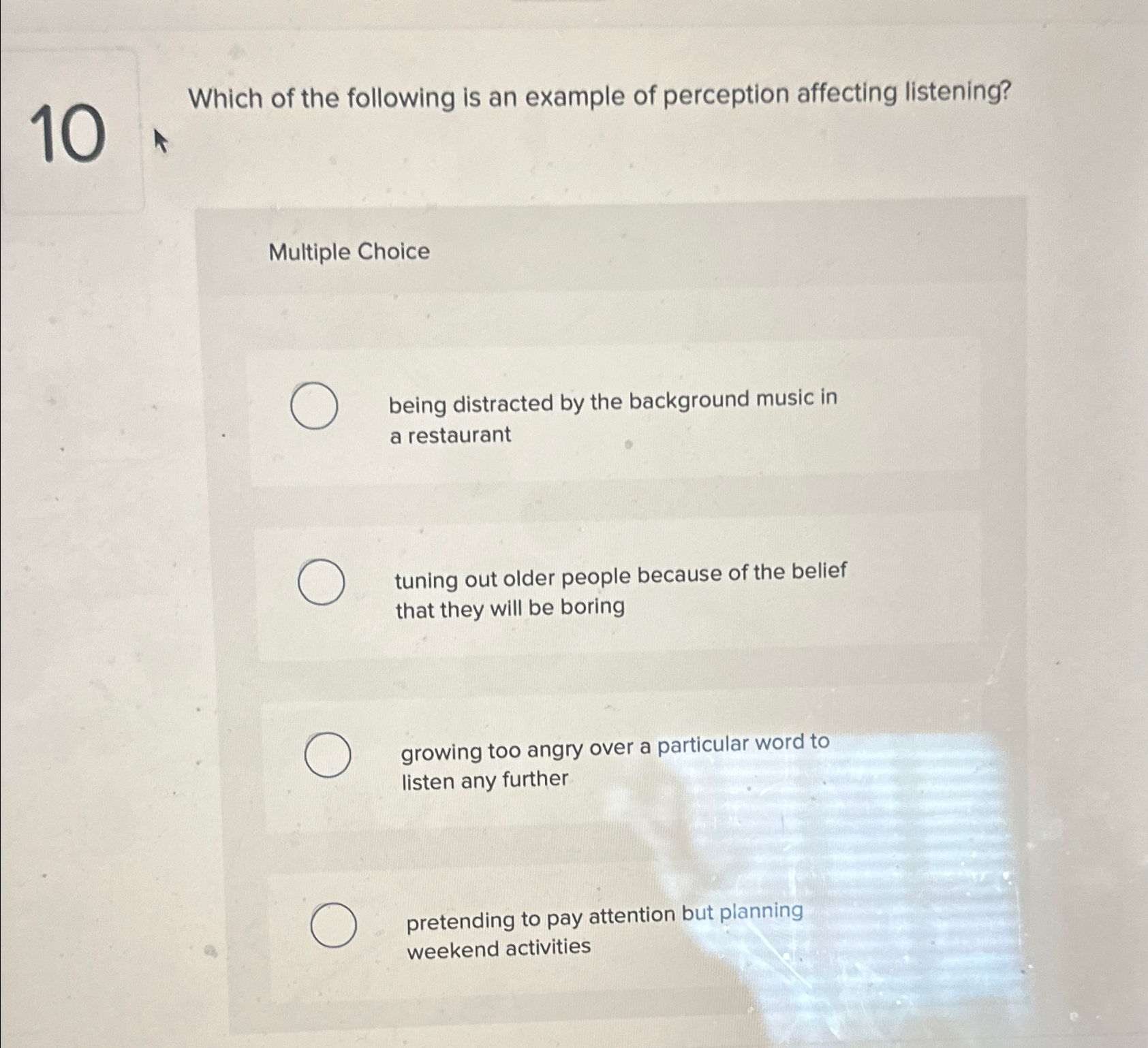 Solved 10Which of the following is an example of perception | Chegg.com
