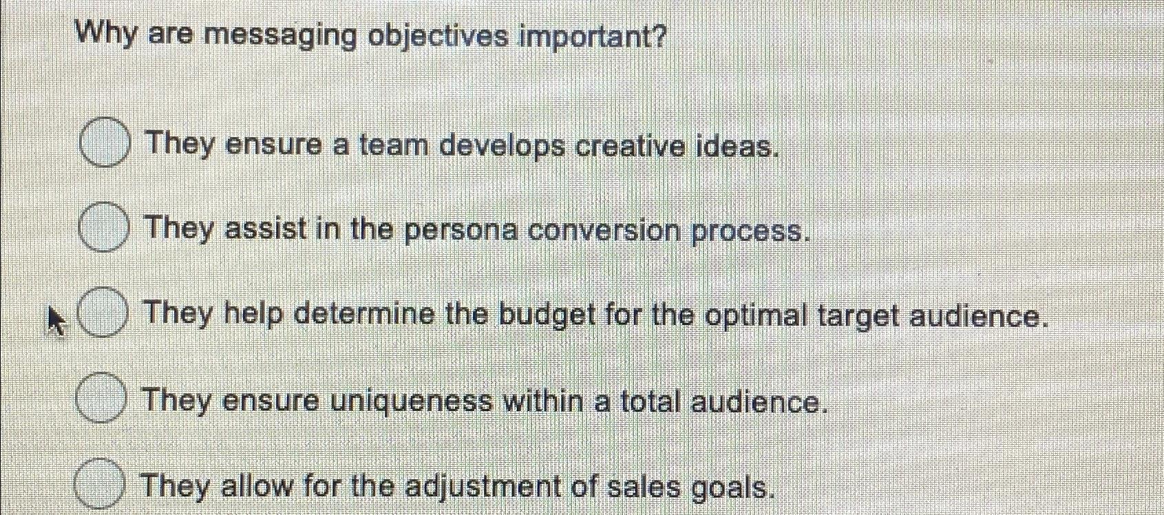 Solved Why are messaging objectives important?They ensure a | Chegg.com