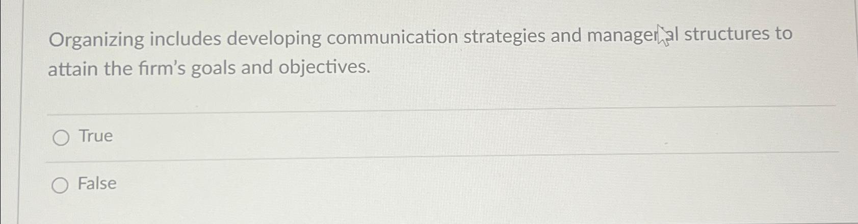 Solved Organizing includes developing communication | Chegg.com