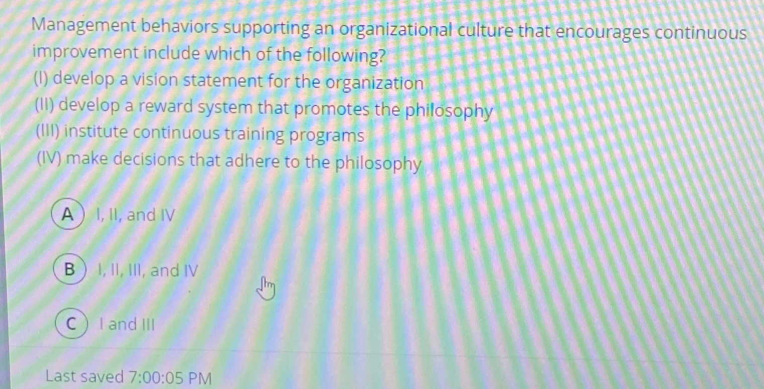 Solved Management behaviors supporting an organizational | Chegg.com