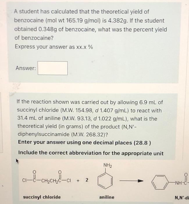 Solved A student has calculated that the theoretical yield | Chegg.com
