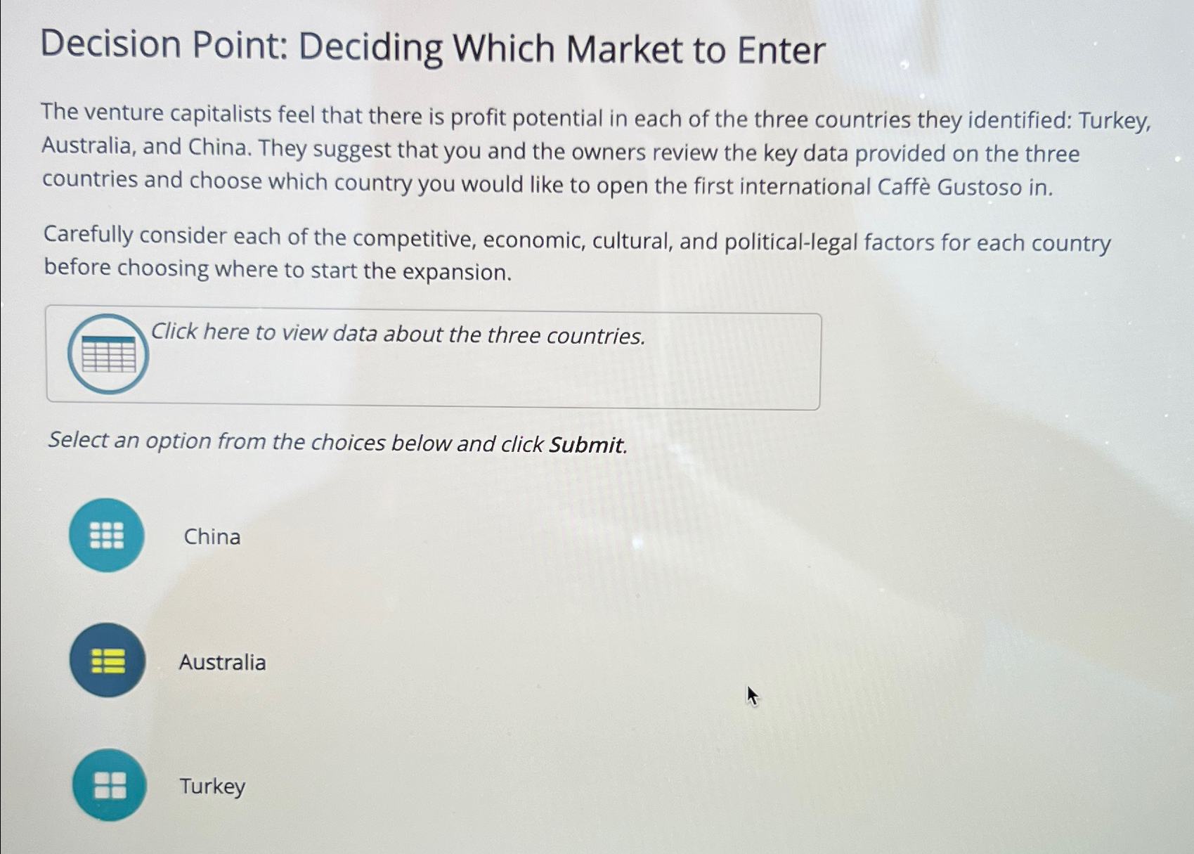 Solved Decision Point: Deciding Which Market to EnterThe | Chegg.com