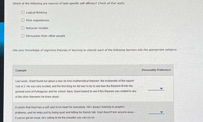 Solved Which of the following are sources of task-specific | Chegg.com