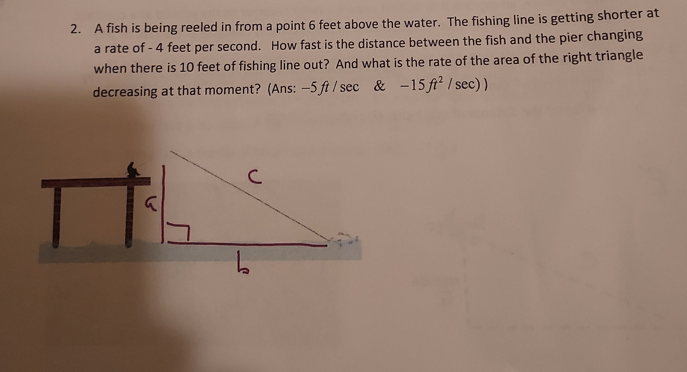 Solved A fish is ﻿being reeled in ﻿from a point 6 ﻿feet | Chegg.com