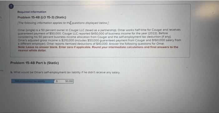 Solved Required information Problem 15-48 (LO 15-3) (Static) | Chegg.com