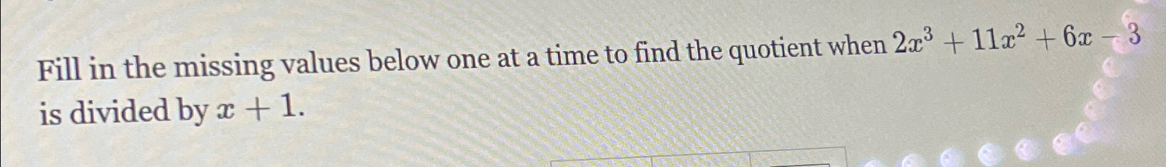 Solved Fill in the missing values below one at a time to | Chegg.com