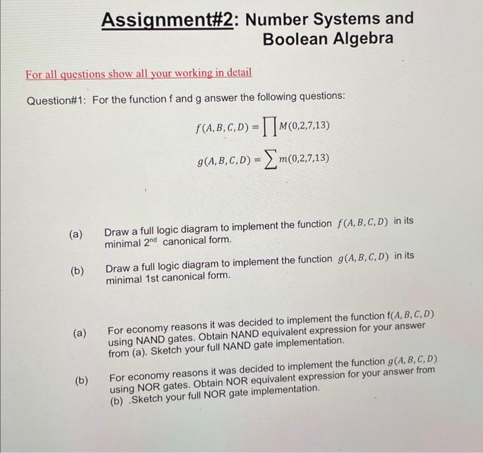 Solved Assignment#2: Number Systems and Boolean Algebra For | Chegg.com