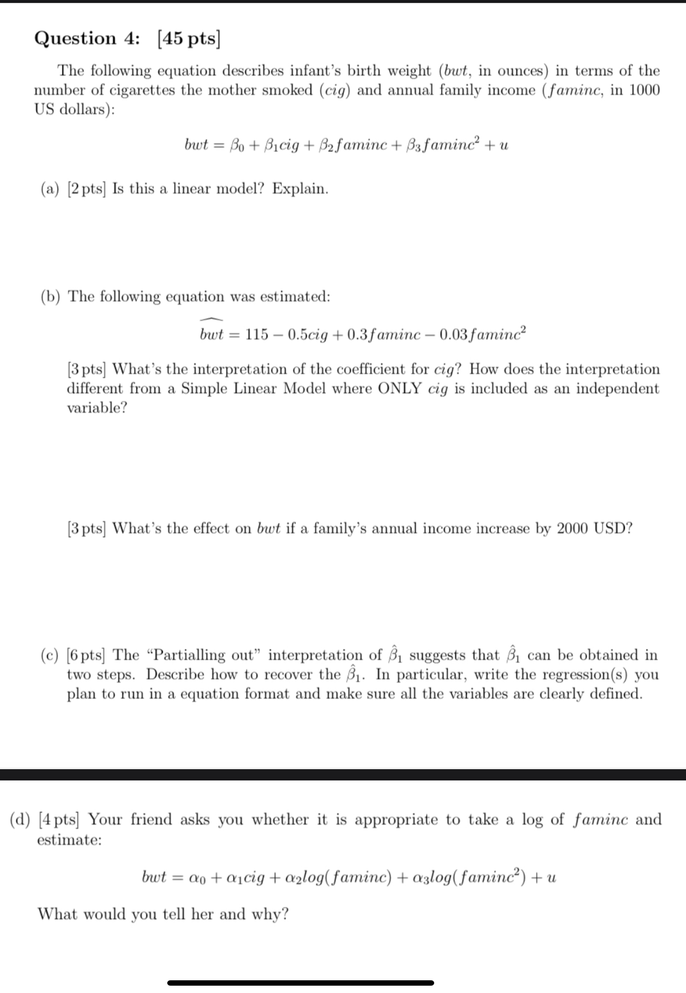 Solved (e) ﻿Suppose you estimate the following | Chegg.com