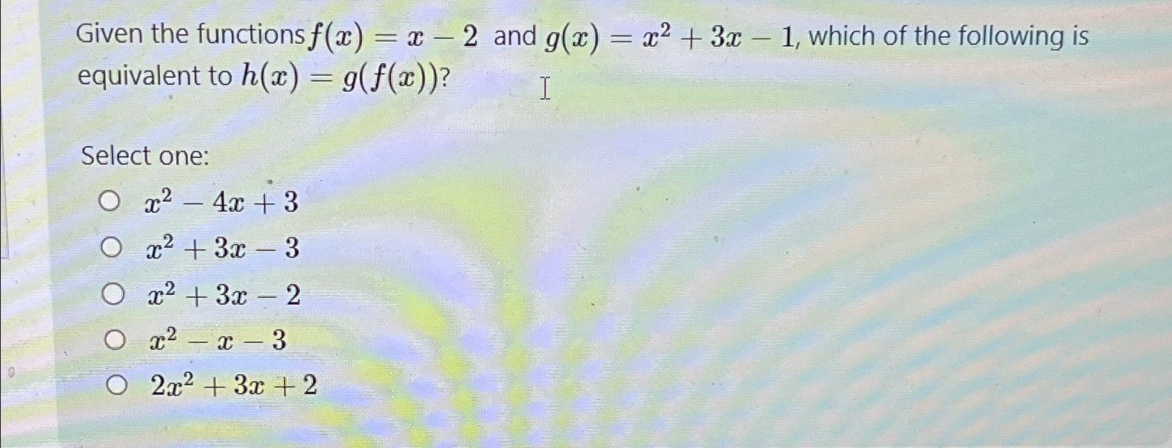 Solved Given the functions f(x)=x-2 ﻿and g(x)=x2+3x-1, | Chegg.com