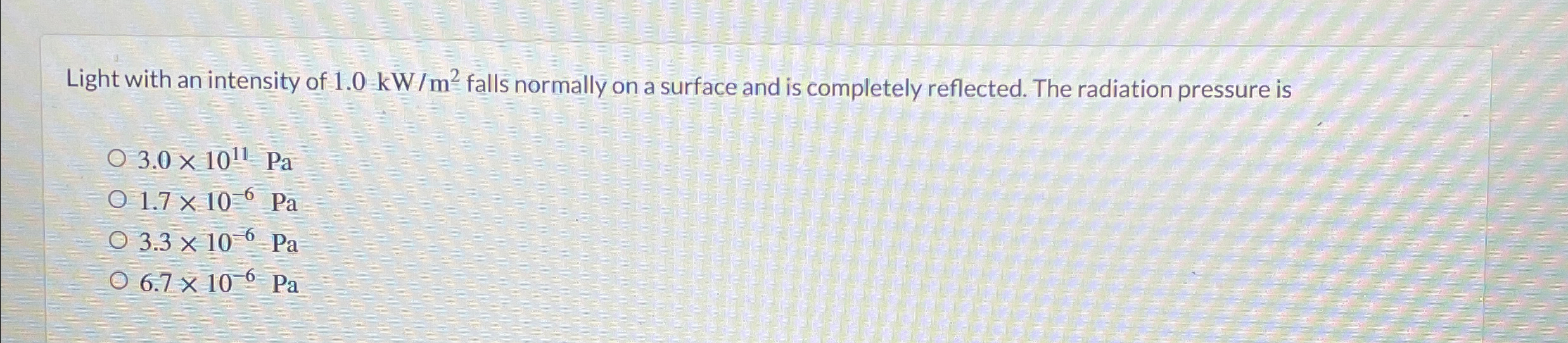 Solved Light with an intensity of 1.0kWm2 ﻿falls normally on | Chegg.com