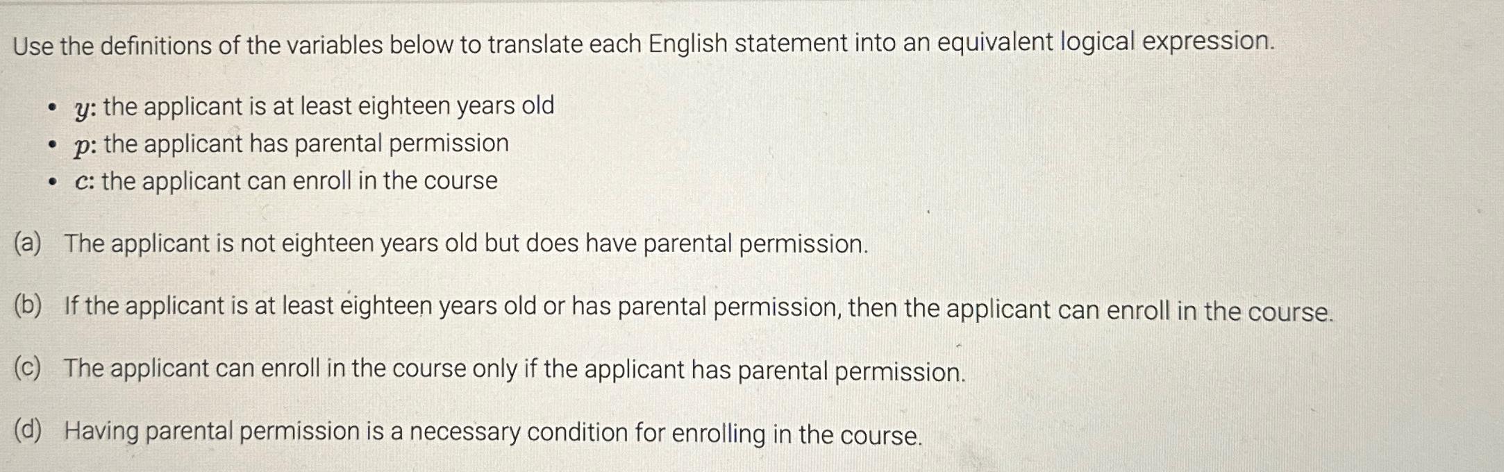 Solved Use the definitions of the variables below to | Chegg.com