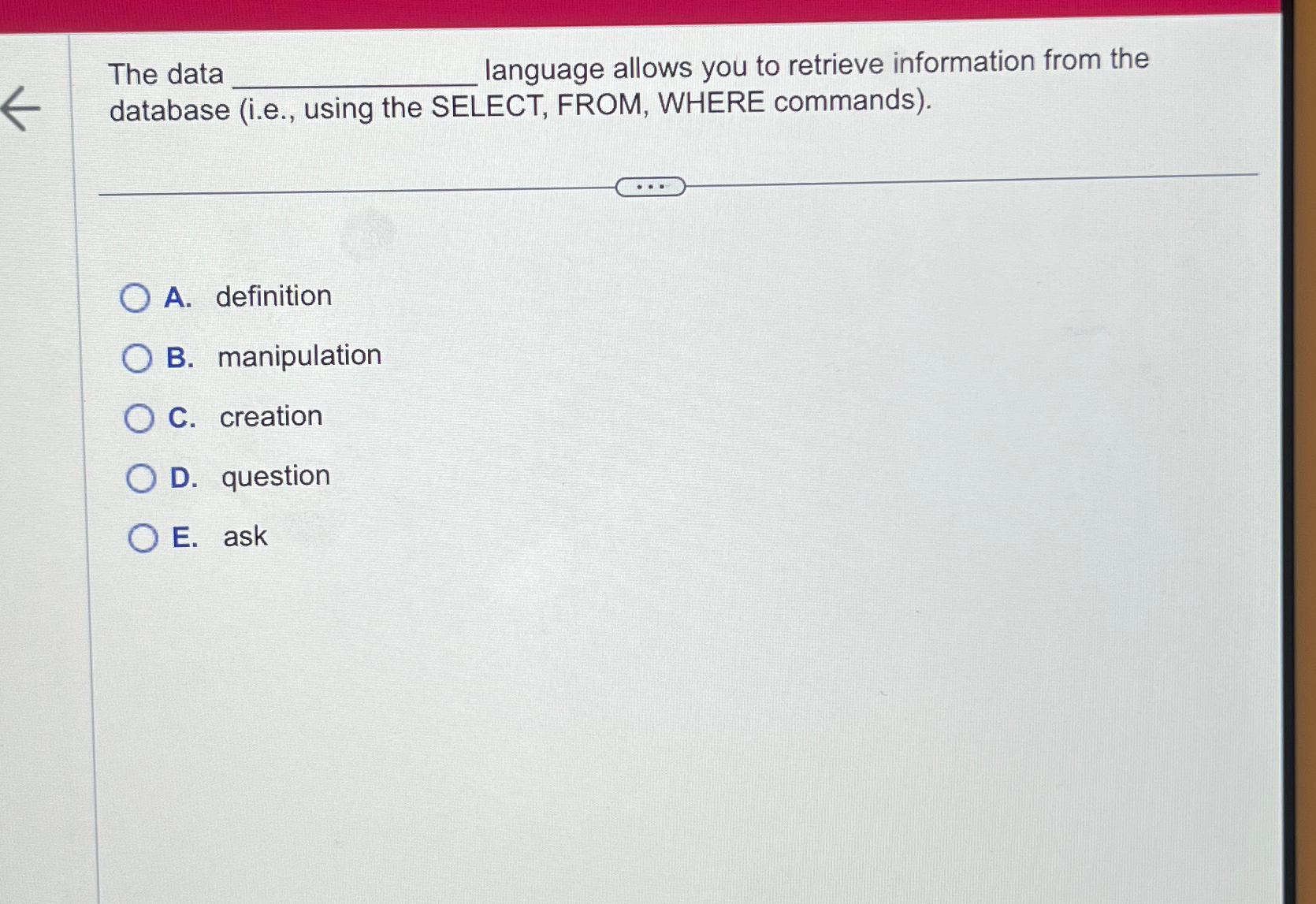 Solved The data language allows you to retrieve information | Chegg.com