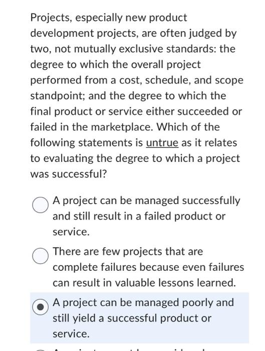 Solved Projects, especially new product development | Chegg.com