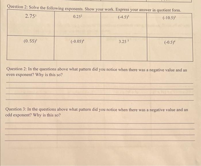 Solved Question 2: Solve the following exponents. Show vour | Chegg.com