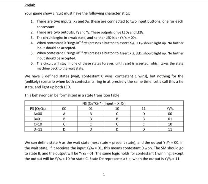 Solved Lab 1. Draw the state transition diagram for the | Chegg.com