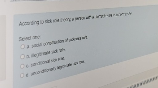 Solved According to sick role theory, a person with a | Chegg.com