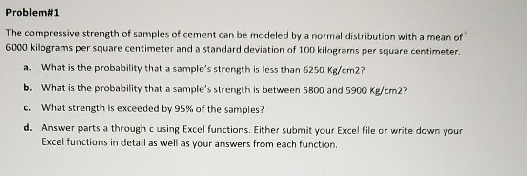 Solved Problem#1 The compressive strength of samples of | Chegg.com