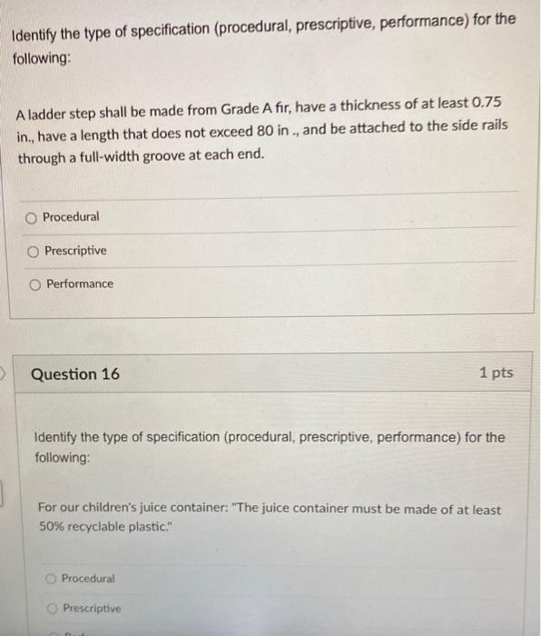 Solved Identify the type of specification (procedural, | Chegg.com