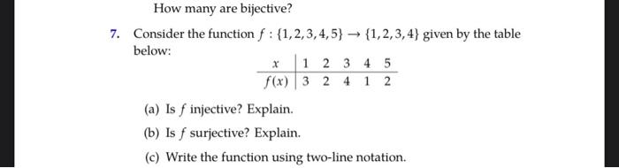 Solved How many are bijective? 7. Consider the function f : | Chegg.com