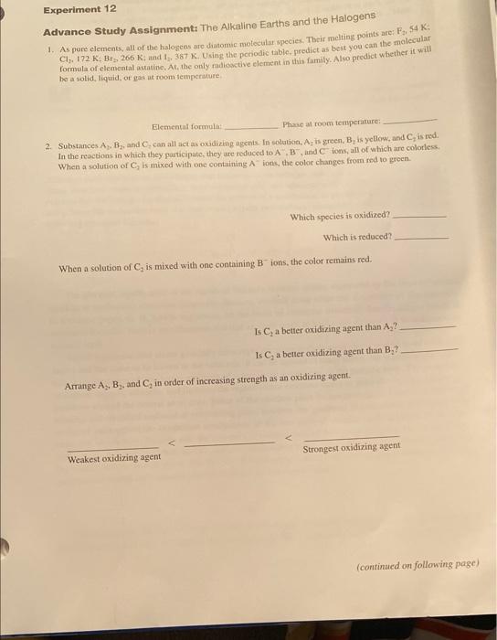 Solved Advance Study Assignment: The Alkaline Earths and the | Chegg.com