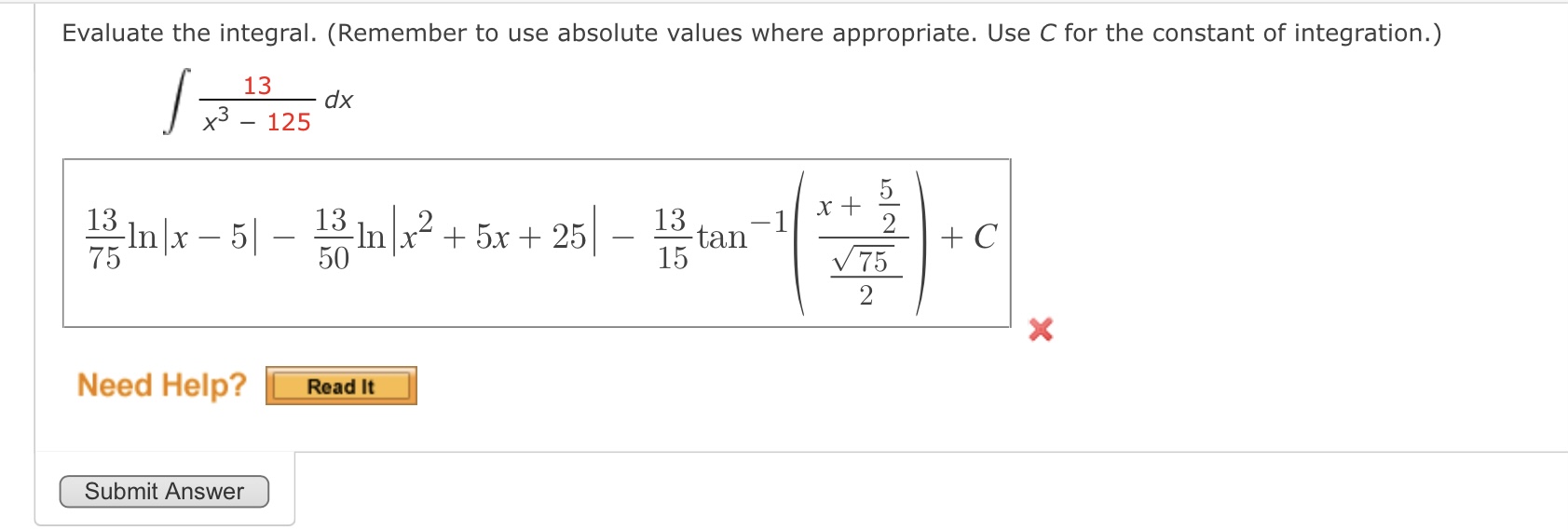 Solved Evaluate the integral. (Remember to use absolute | Chegg.com