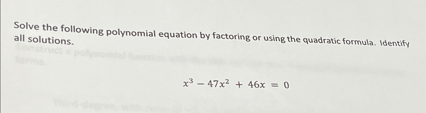 Solved Solve the following polynomial equation by factoring | Chegg.com