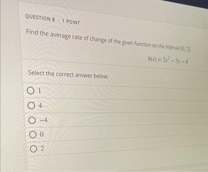 Solved Find the average rate of change of the given function | Chegg.com