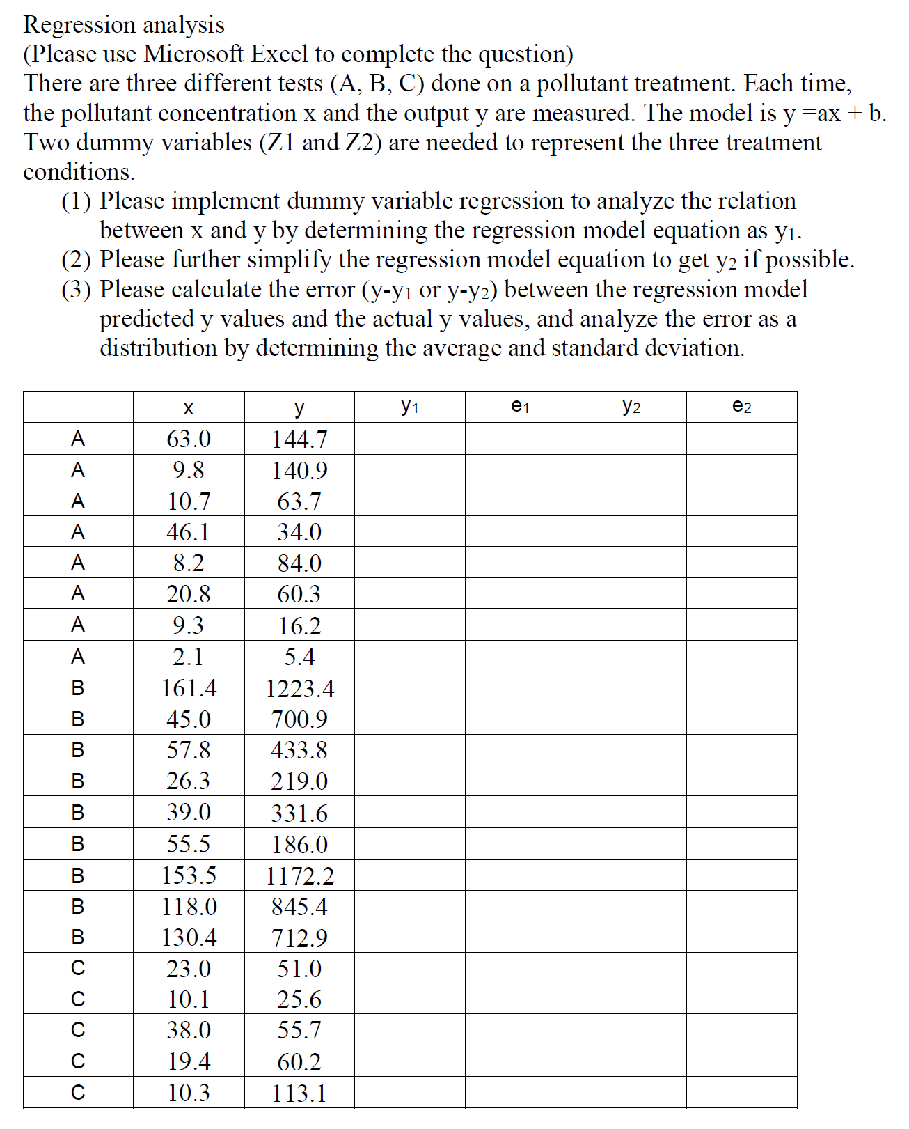 Solved Regression analysis(Please use Microsoft Excel to | Chegg.com