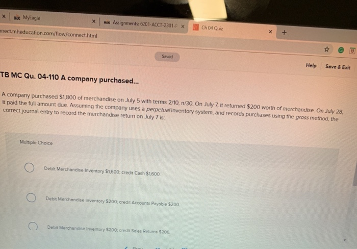 Solved - MyEagle X we Assignments: 6201-ACCT-2301-P X Ch 04 | Chegg.com