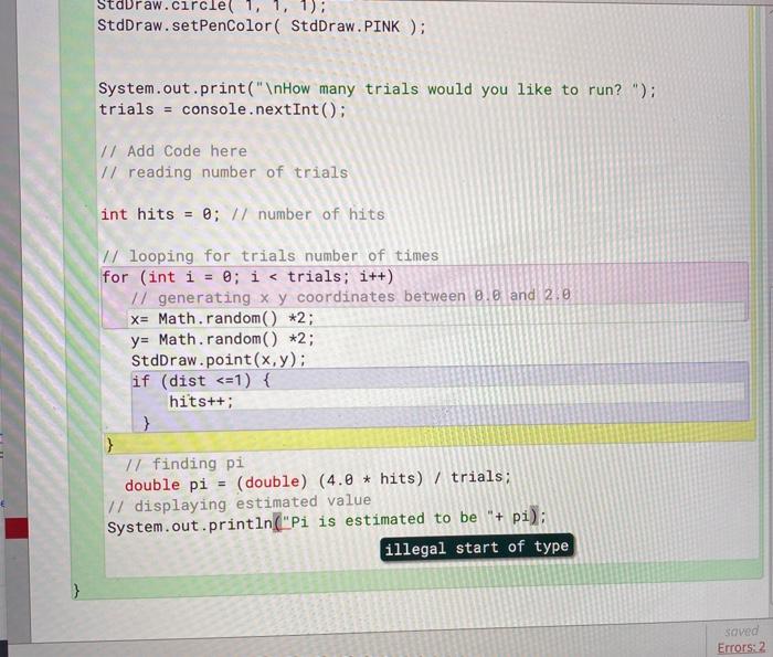 Solved Stdraw.circle 1, 1): StdDraw.setPenColor( | Chegg.com