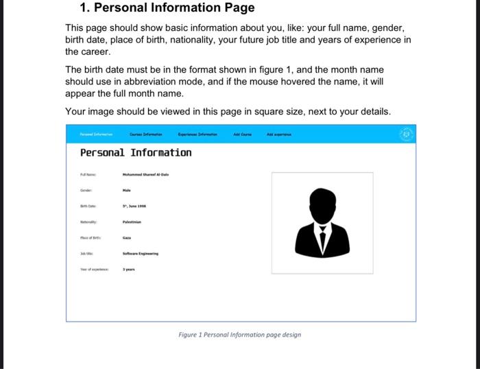Solved 1. Personal Information Page This page should show | Chegg.com