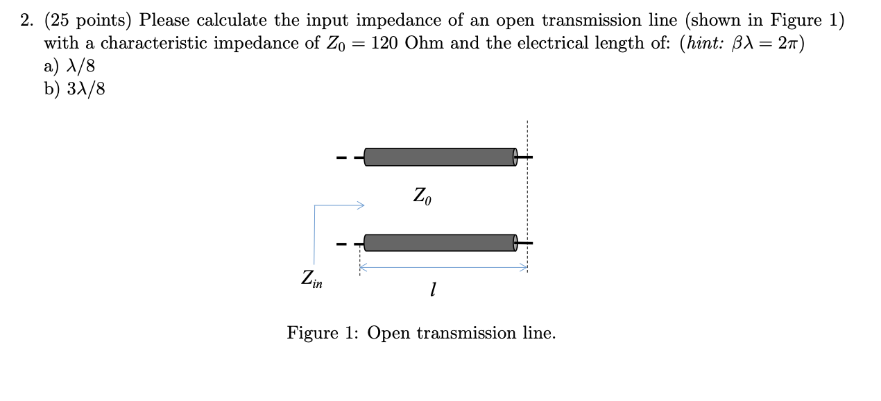 Solved (25 ﻿points) ﻿Please calculate the input impedance of | Chegg.com