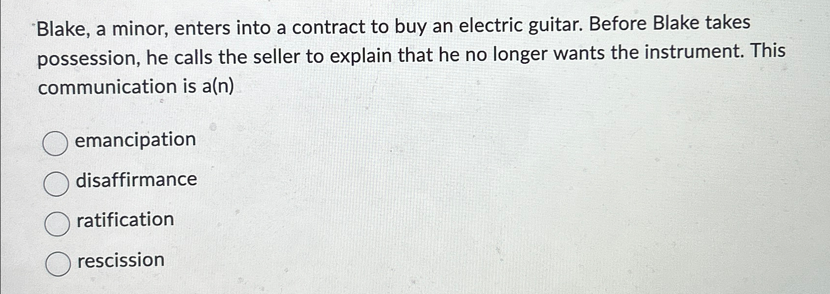Solved Blake, a minor, enters into a contract to buy an | Chegg.com