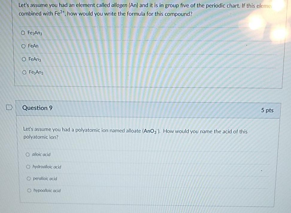 Solved Let's assume you had an element called allogen (An) | Chegg.com