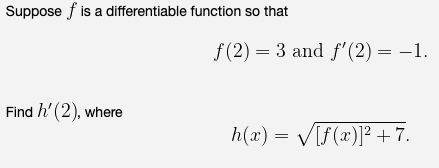 Solved Suppose f is a differentiable function so that f(2)=3 | Chegg.com