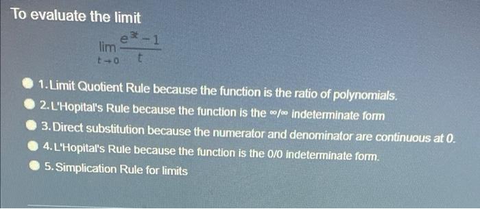 Solved To evaluate the limit 1 lim 1. Limit Quotient Rule | Chegg.com