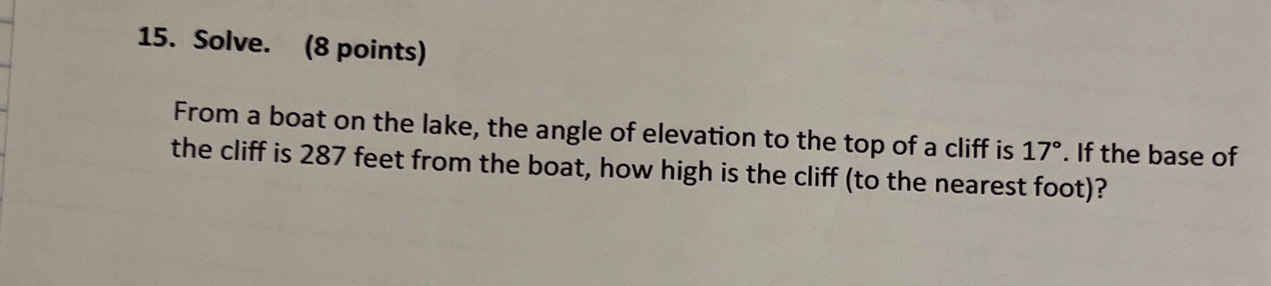 Solved Solve. (8 ﻿points)From a boat on the lake, the angle | Chegg.com