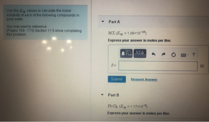 Solved Use the Ksp values to calculate the molar solubility | Chegg.com