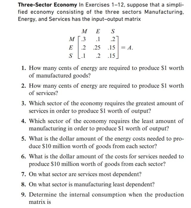 Solved Three-Sector Economy In Exercises 1-12, suppose that | Chegg.com
