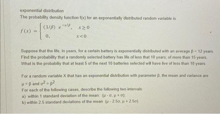 Solved exponential distribution The probability density | Chegg.com