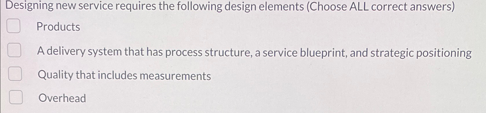 Solved Designing new service requires the following design | Chegg.com