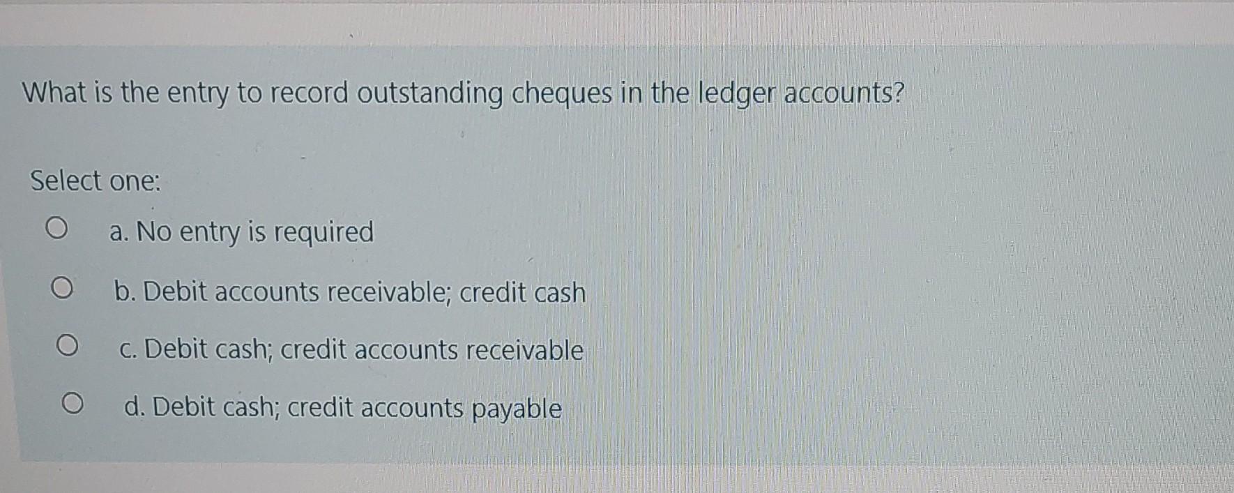 Solved What is the entry to record outstanding cheques in | Chegg.com