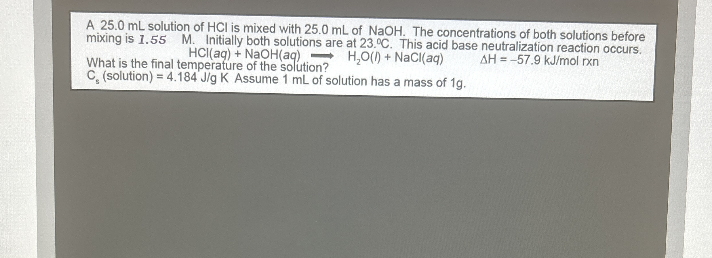 Solved A 25.0 ﻿mL solution of HCl is mixed with 25.0 ﻿mL of | Chegg.com