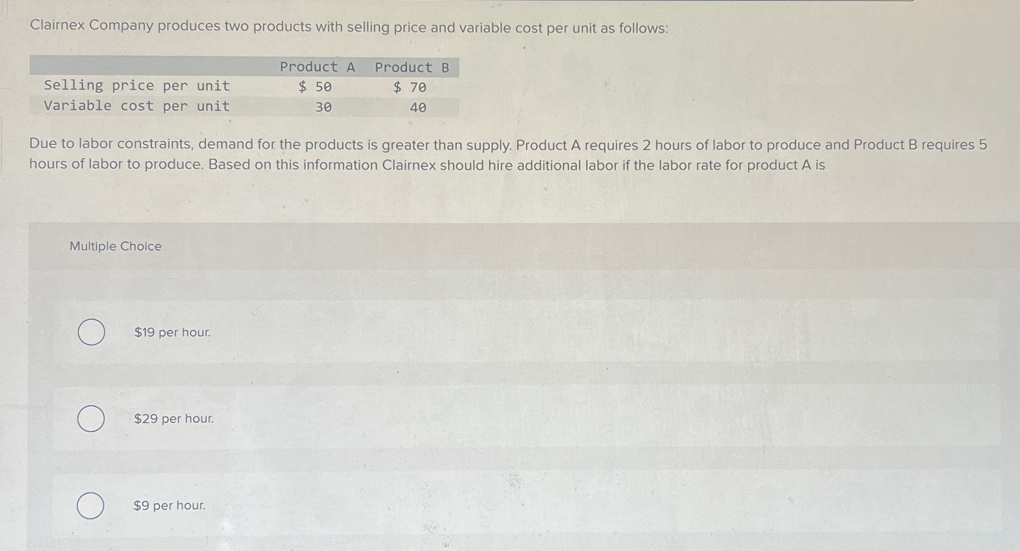 Solved Clairnex Company produces two products with selling | Chegg.com