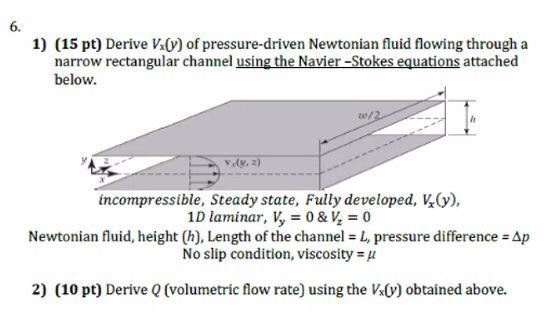 Solved 6. 1) (15 pt) Derive V-(y) of pressure-driven | Chegg.com