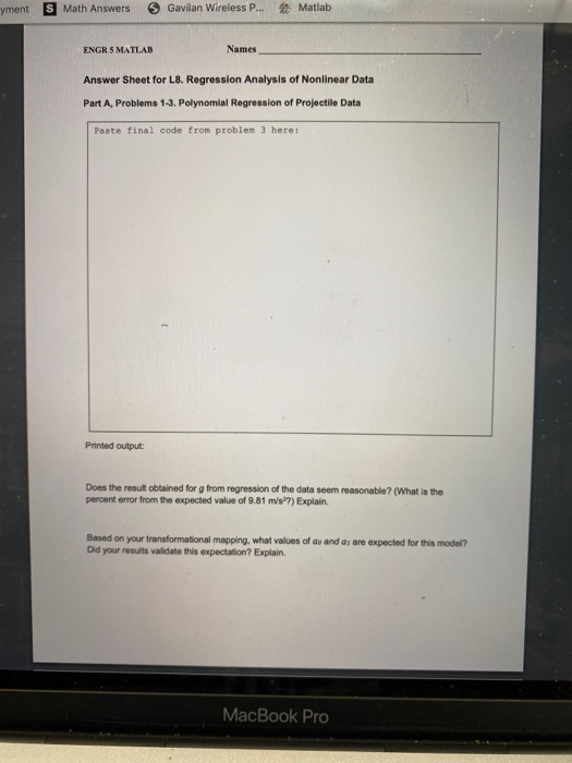Handout L8. Regression Analysis of Nonlinear Data | Chegg.com