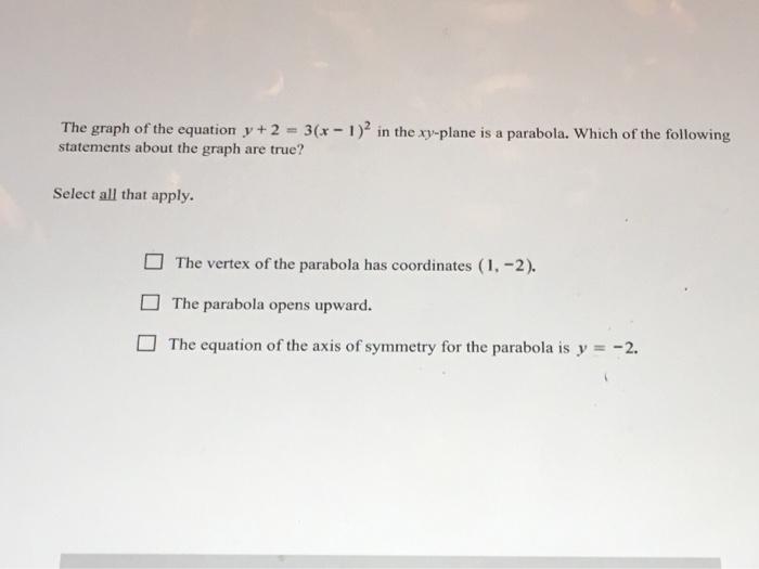 Solved The graph of the equation y + 2 = 3(x - 1)? in the | Chegg.com