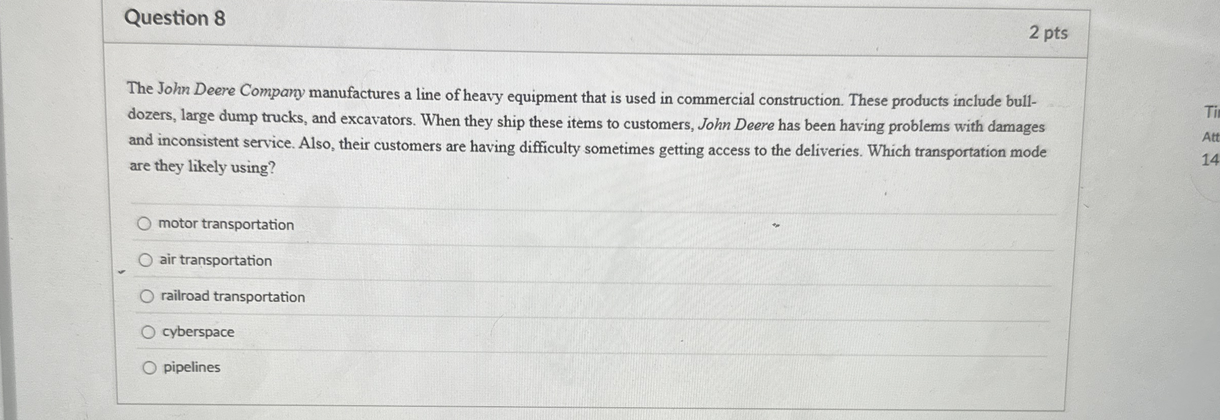 Solved Question 82 ﻿ptsThe John Deere Company manufactures a | Chegg.com